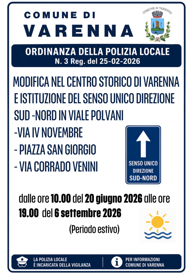 ISTITUZIONE SENSO UNICO VARENNA - PERIODO ESTIVO - Varenna Turismo
